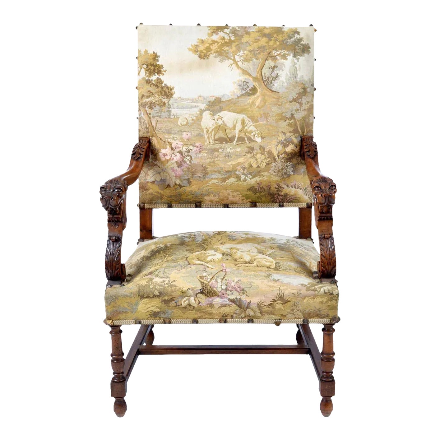 19th Century Antique Italian Neo-Renaissance Style Walnut with Tapestry ...