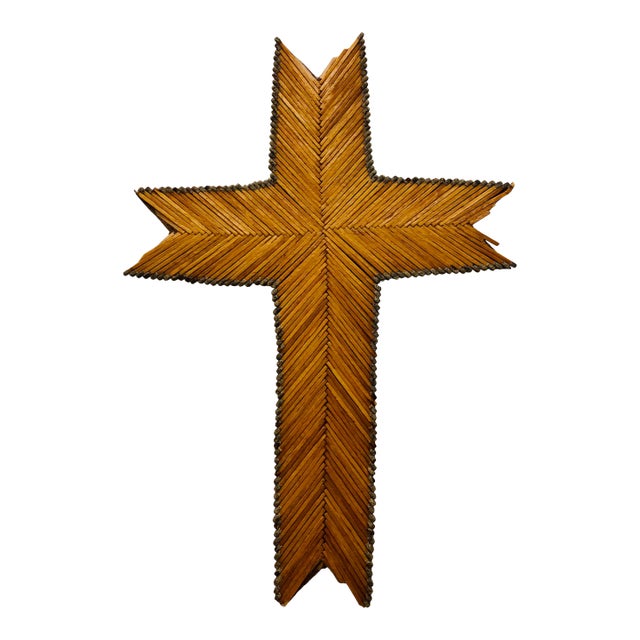 Antique Folk / Tramp Art Match Stick Cross | Chairish
