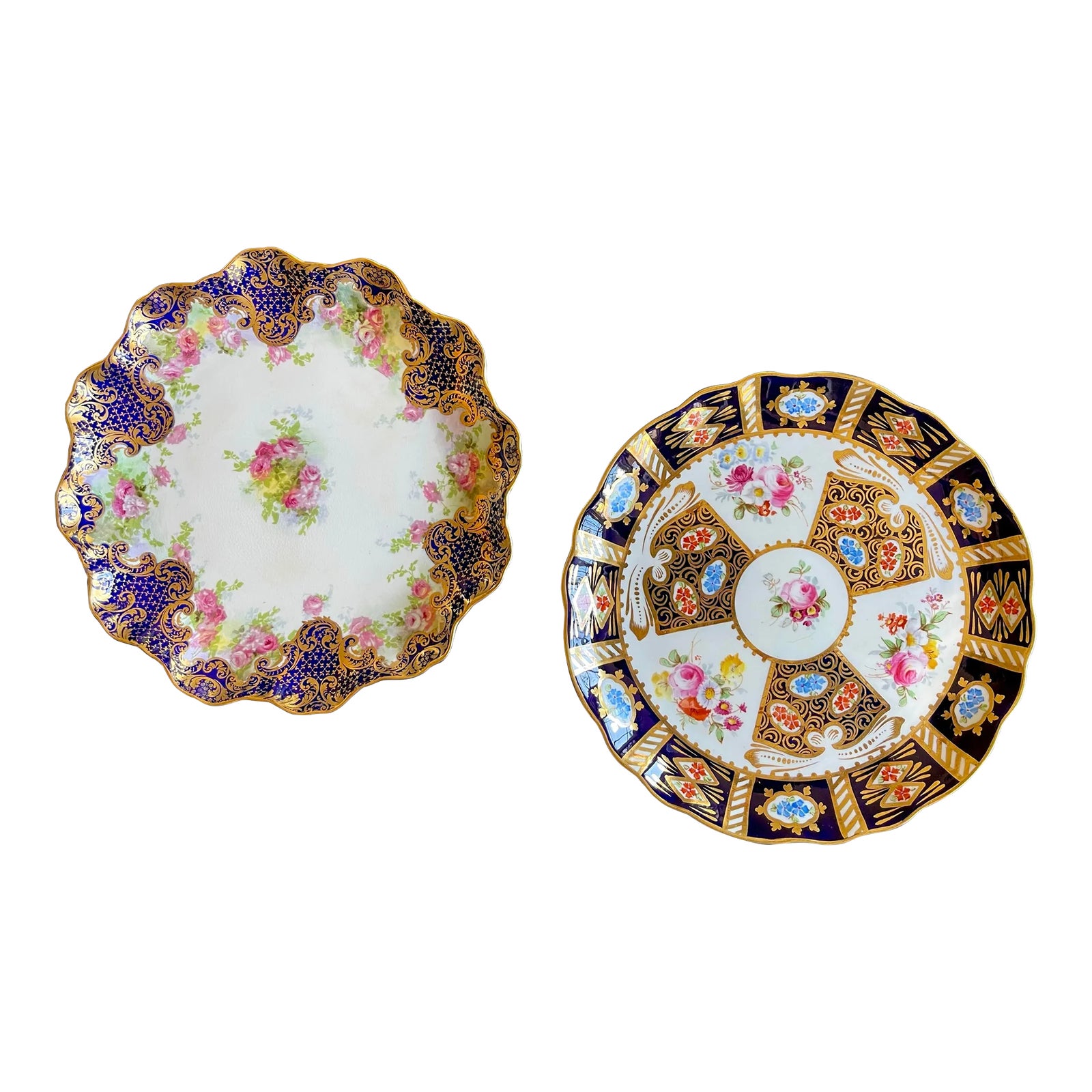 19th C. English Hand Painted Gilt Cabinet Plates | Chairish
