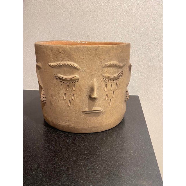 Oaxacan Large Clay Crying Face Planter | Chairish