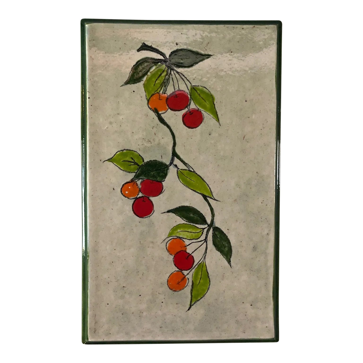 1970s "Cherries" Wall Plaque in Glazed Ceramic Tile Signed Boyer | Chairish