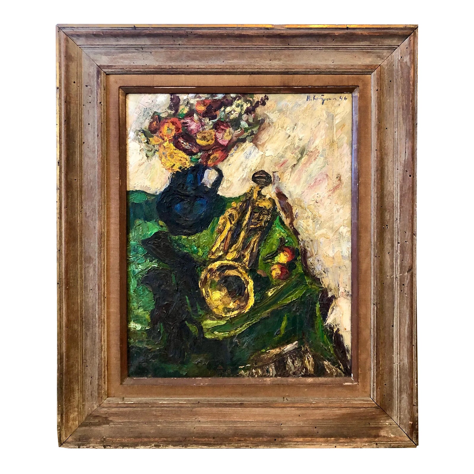 Herbert Katzman, 1950's Expressionist Interior Oil Painting Still Life ...