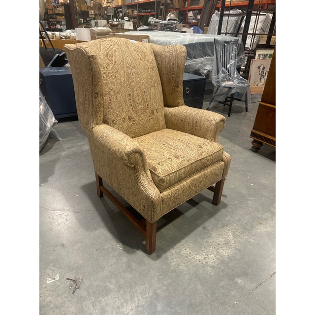 Ethan Allen Paisley Custom Wingback Chair | Chairish