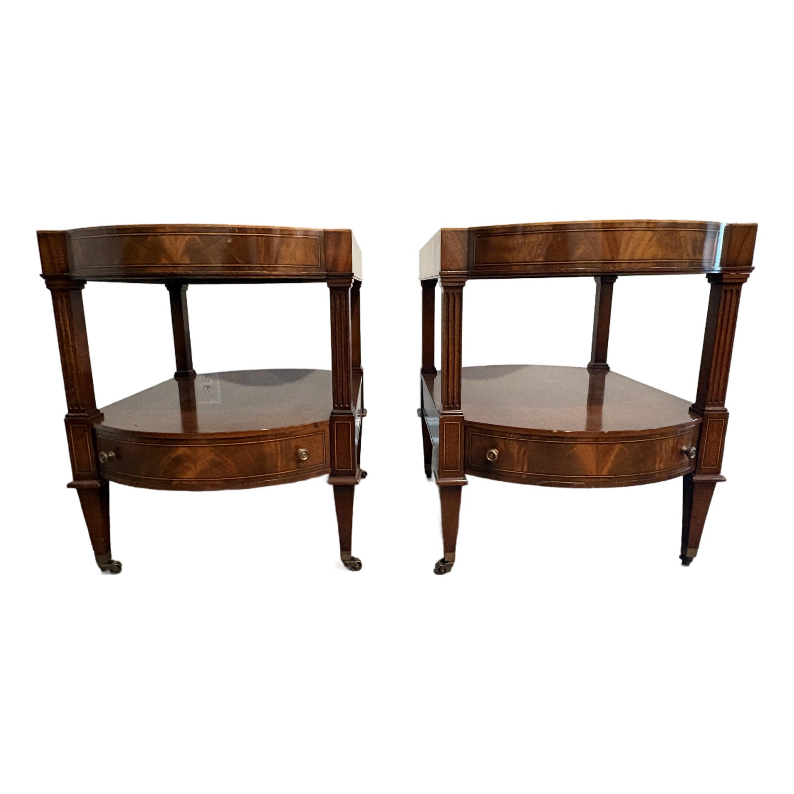 Mid 20th Century Weiman Mahogany Tooled Leather Top 2-Tier Side Tables ...