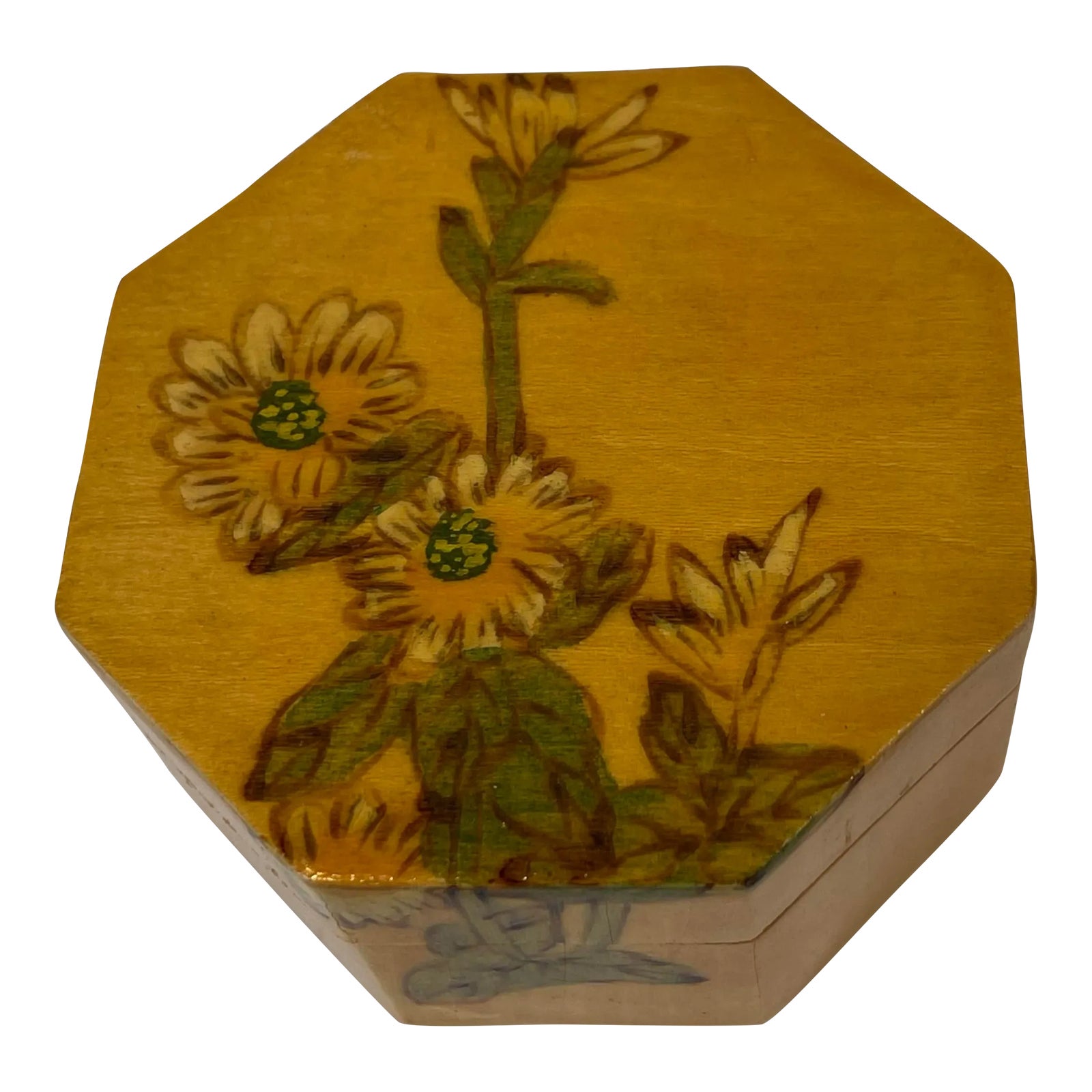 Vintage Hand Painted Wooden Trinket Box | Chairish