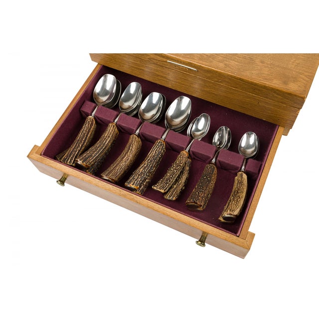 Solingen Germany Vintage Horn and Steel Flatware Set in Wooden Box ...