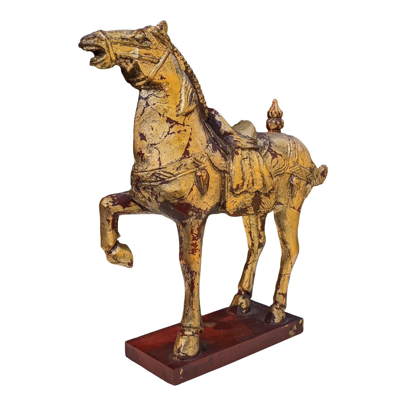 Mid 20th Century Chinese Hand-Carved Gilt Wood Stylized Tang Horse ...