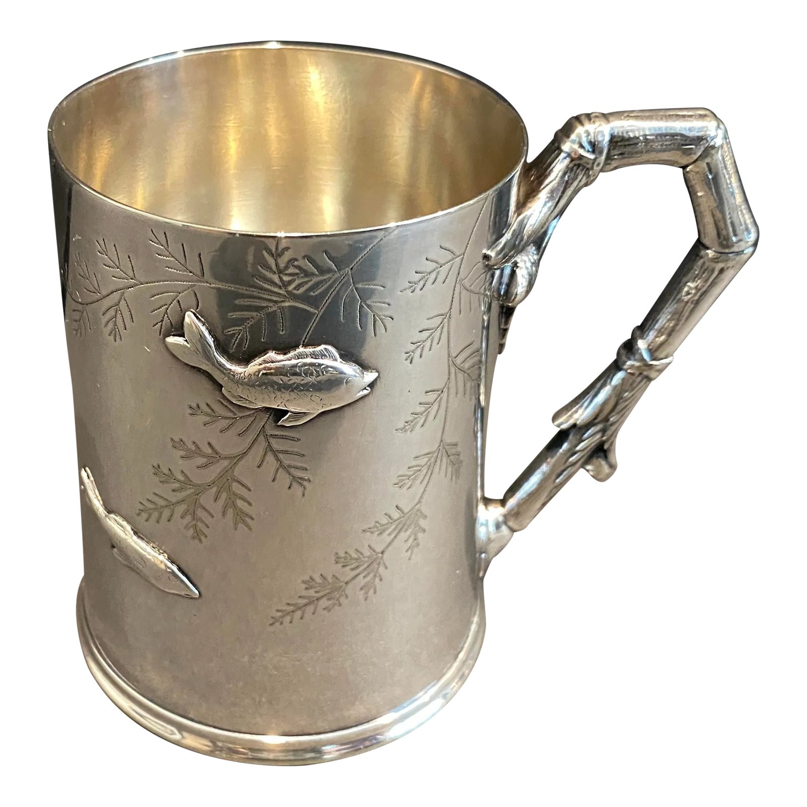 1881 Elkington Silverplate Fish Tankard | Chairish