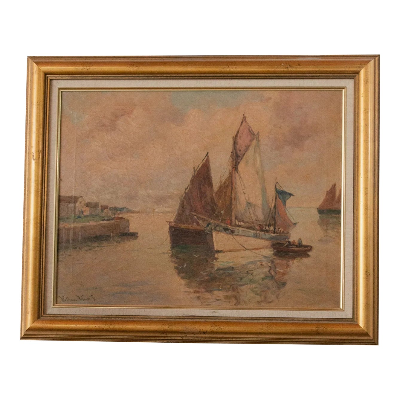 Original William Ward Jr. Oil Painting of Sail Boats | Chairish
