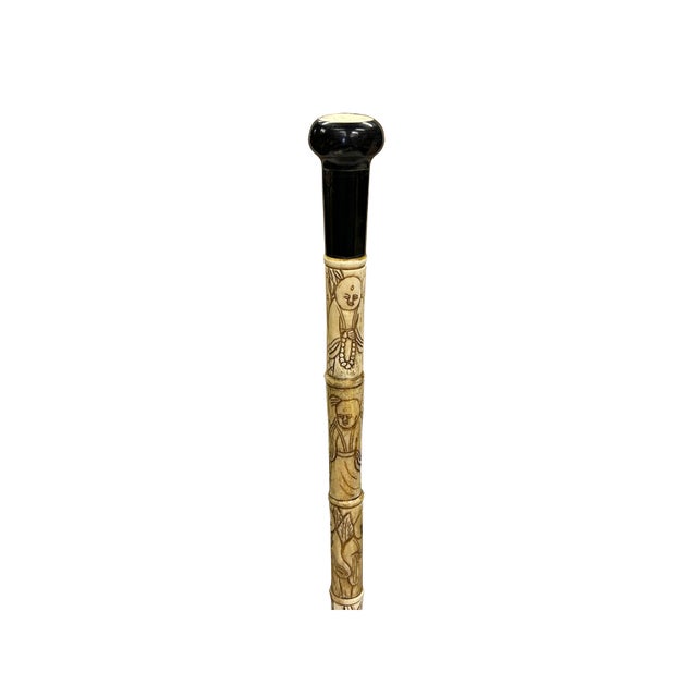 Vintage Chinese Monk Lohon Engraved Motif Bone Color Resin Inset ...