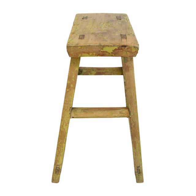 Vintage Rustic Primitive Country Farmhouse Elm Wood Stool Bench Side ...