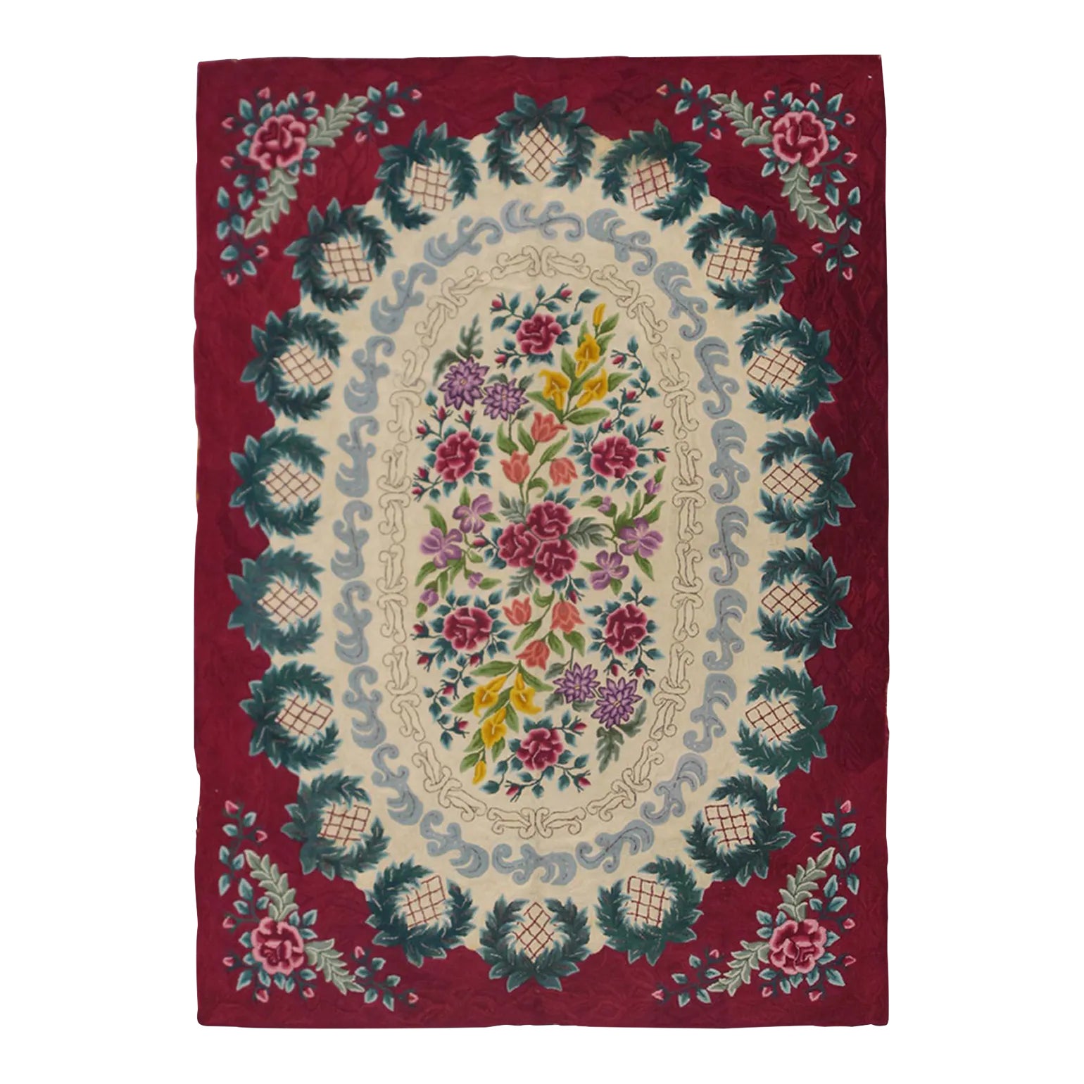 Large Antique Fine American Hooked Rug With French Floral Design in ...