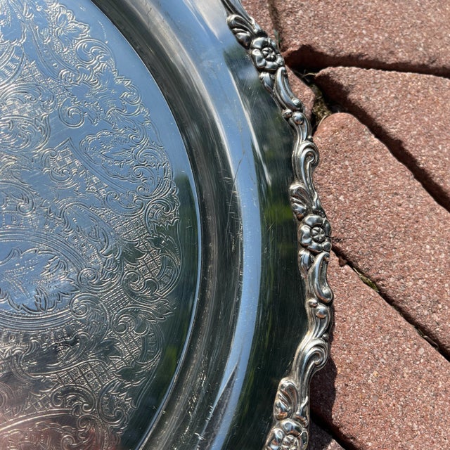 Vintage Oneida Silver Plated Round Serving Tray | Chairish