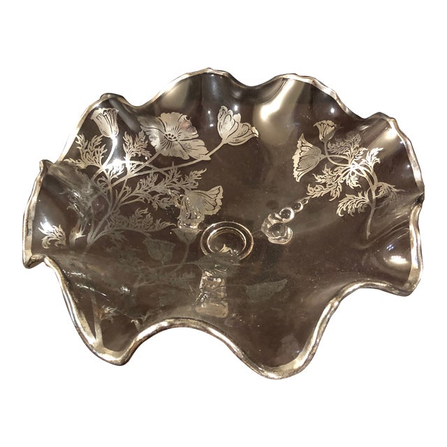 Mid 20th Century Wavy Glass Rim Bowl With Floral Overlay | Chairish