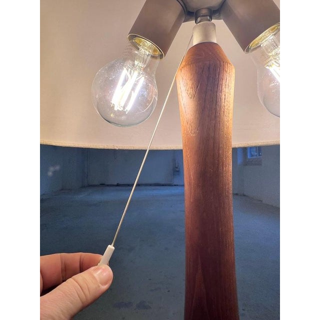 Teak and Raw Silk Table Lamp from Domus | Chairish
