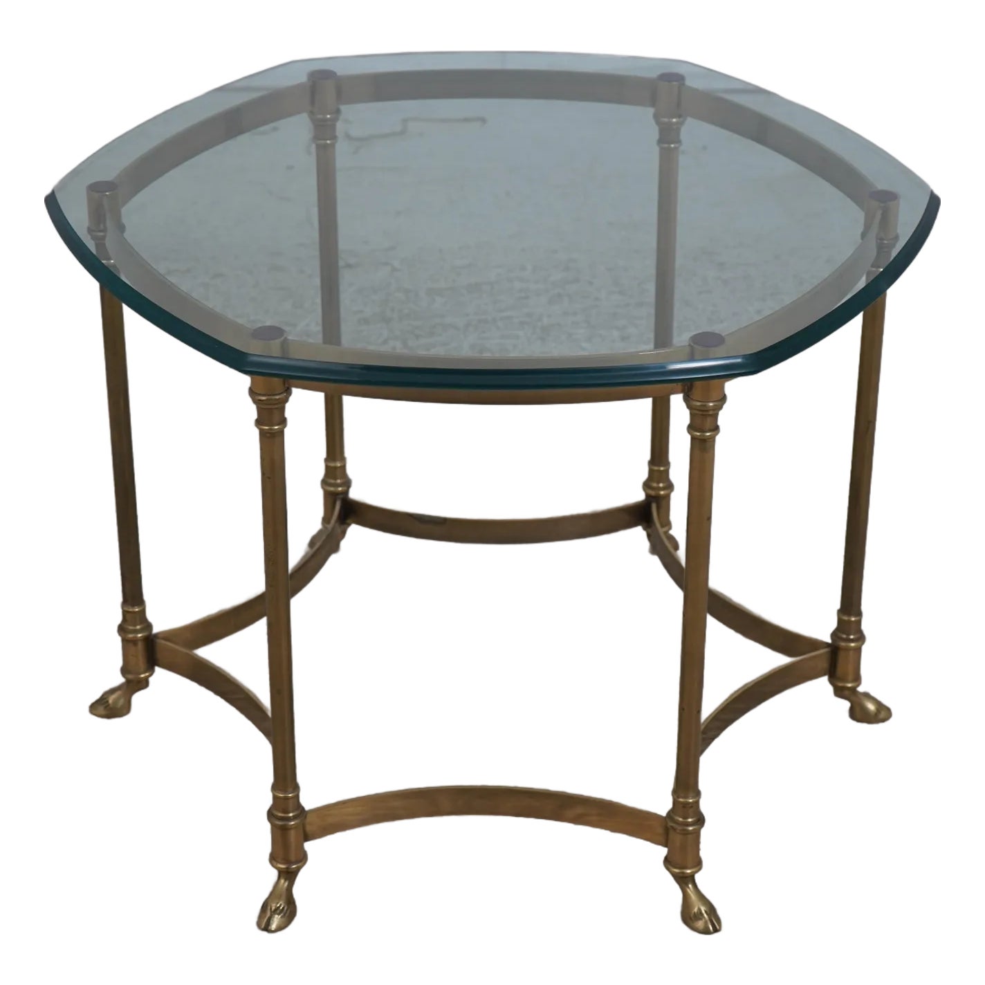 Labarge Glass Top Brass Base Lamp Table W. Hoof Feet | Chairish
