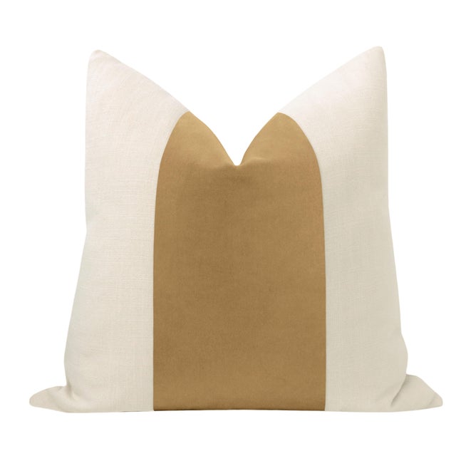 22" Camel Italian Velvet Panel & Linen Pillows - a Pair | Chairish