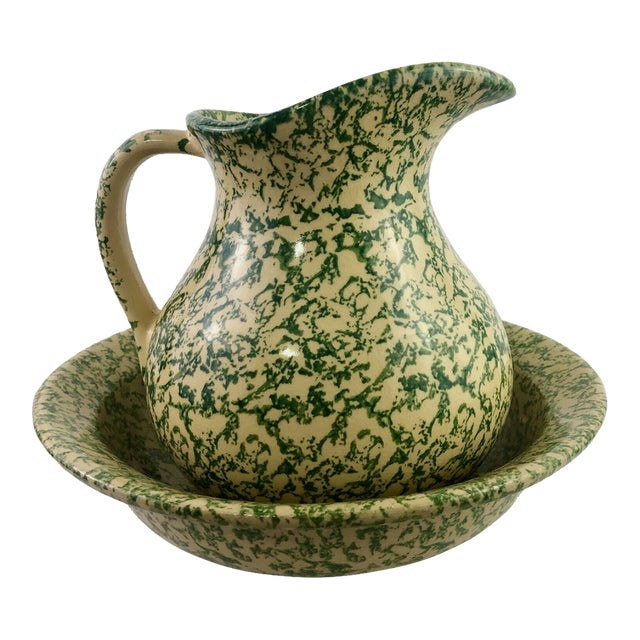 1970s Robinson Ransbottom Roseville Ohio Water Pitcher and Bowl Green ...