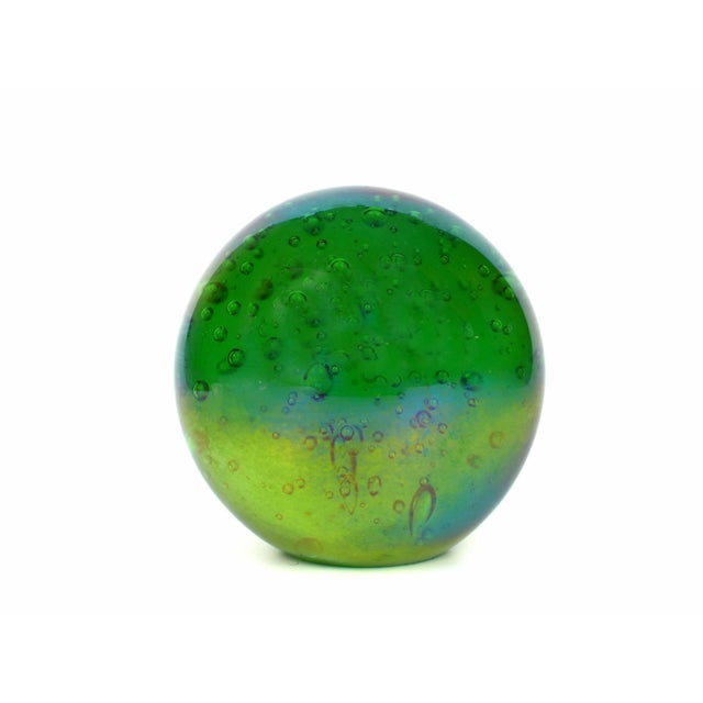 Late 20th Century Vintage Iridescent Green Orb Paperweight With Bubbles ...