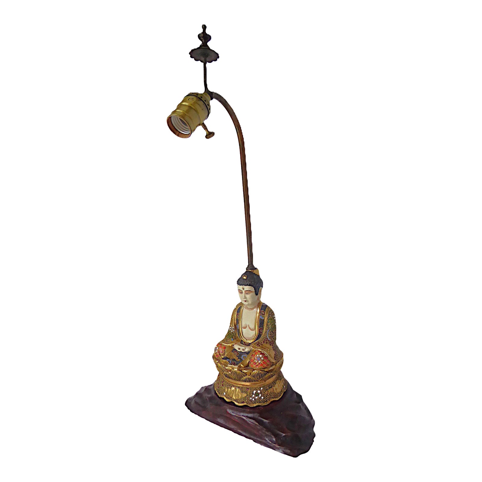 Satsuma Pottery of Meditating Buddha Figure, Decorated Ceramic Table ...