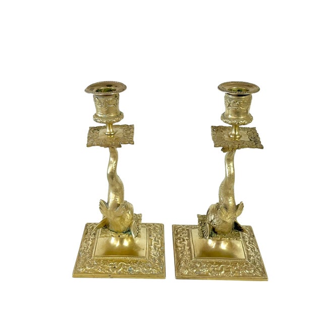 Pair of Antique French Louis XVI Style Gilt Bronze Dolphin Candlesticks ...