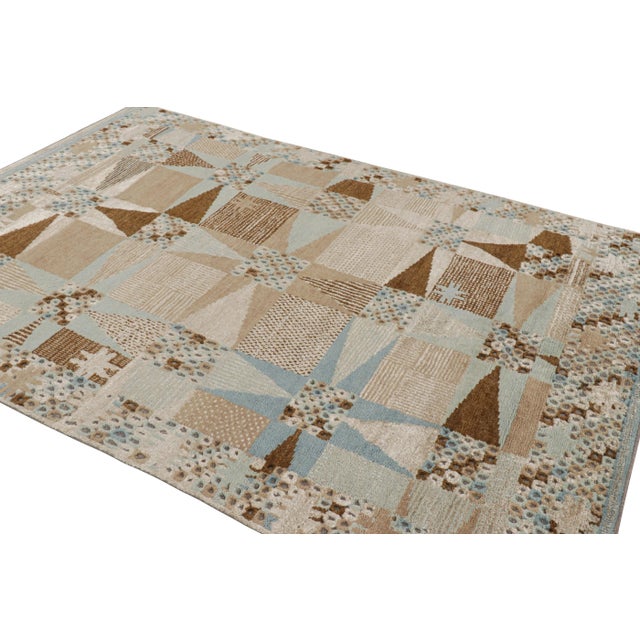 Rug & Kilim’s Scandinavian Style Rug in Beige-Brown and Blue Geometric ...