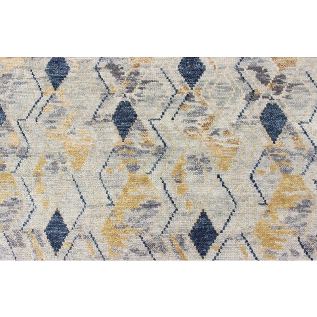 Hand Knotted Wool Modern Rug With Diamond Design in Yellow and Blue ...