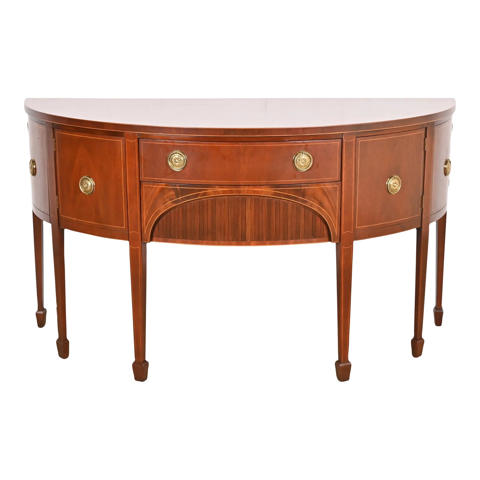 Baker Furniture Federal Inlaid Mahogany Demilune Sideboard, Newly Restored | Chairish