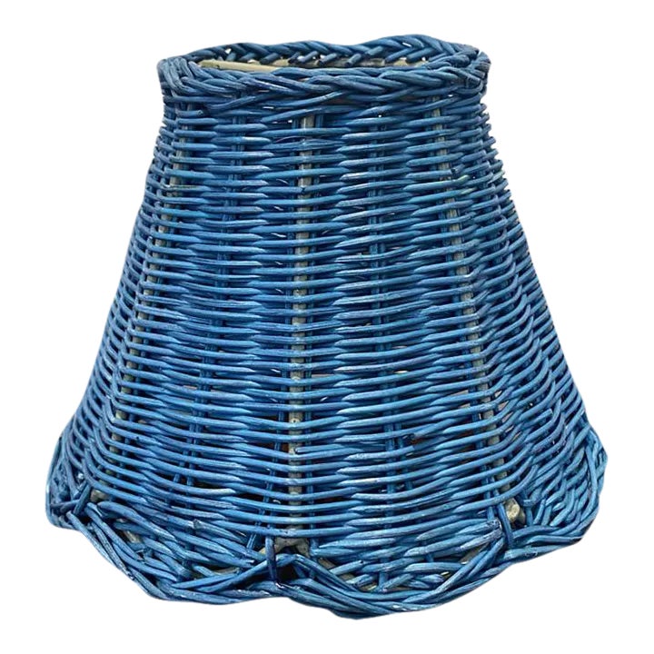 Petite Scalloped Lamp Shade in Teal Rattan | Chairish