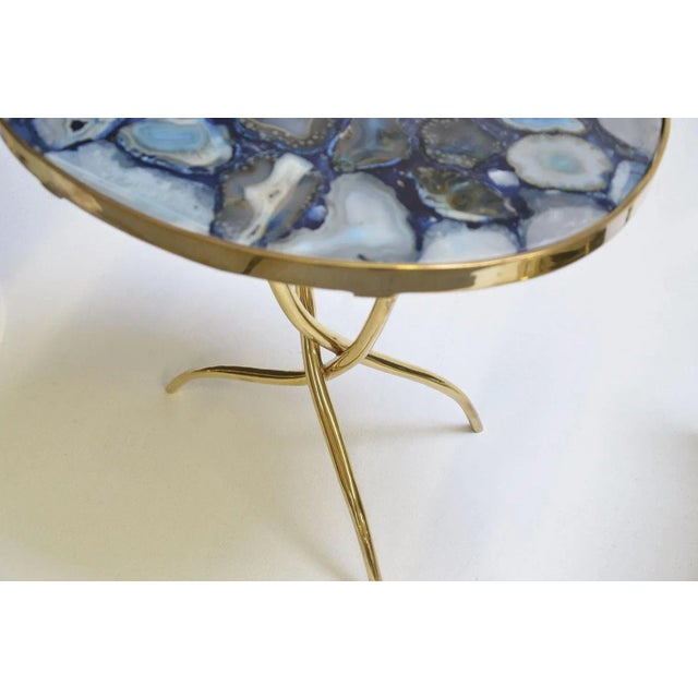 Solid Brass Side Tables With Agate Stone | Chairish