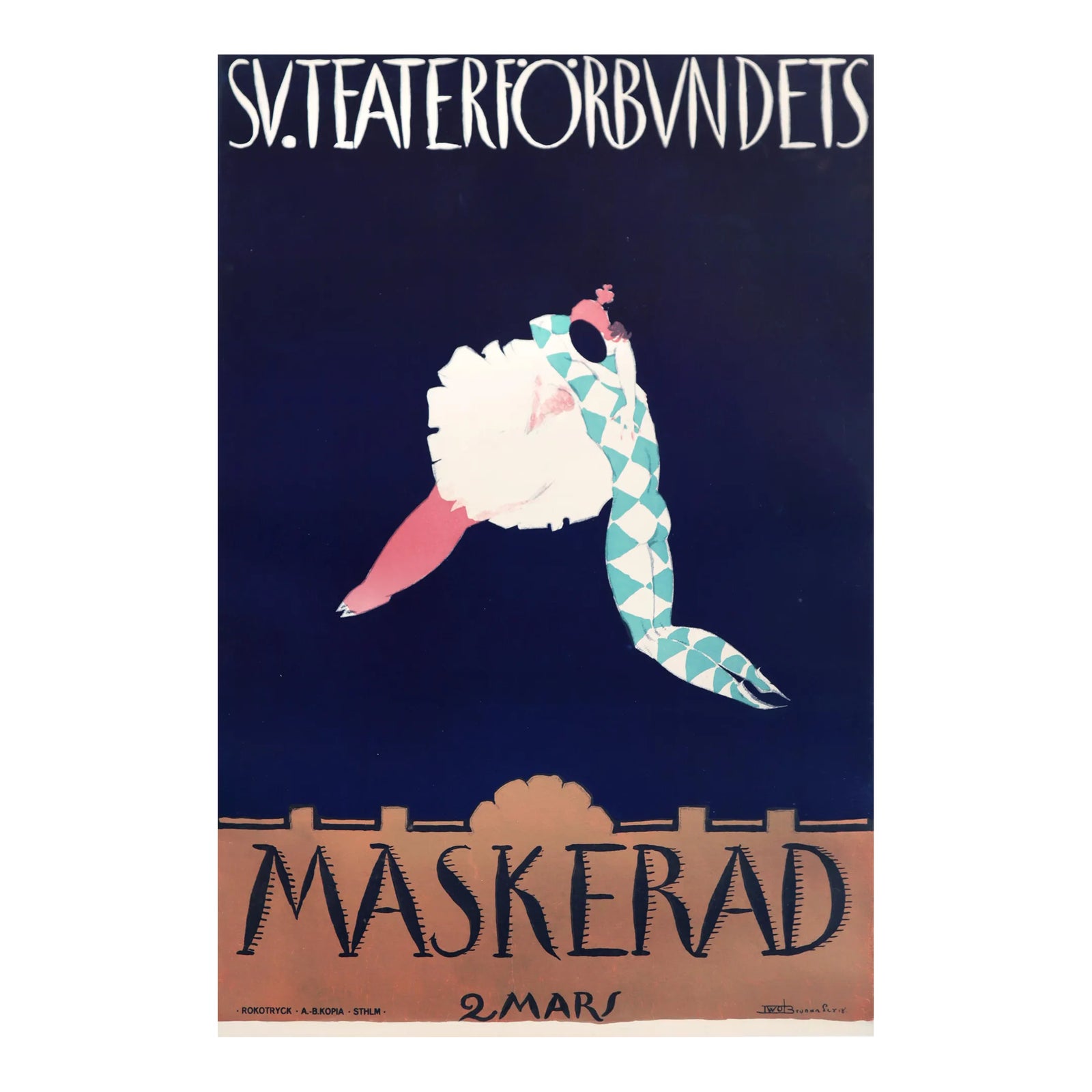 1920 Swedish Theater Poster - Theater Association, Maskerad (Two ...