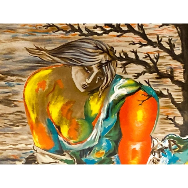 Sandro Chia Seated Woman Oversize Lithograph Framed. | Chairish