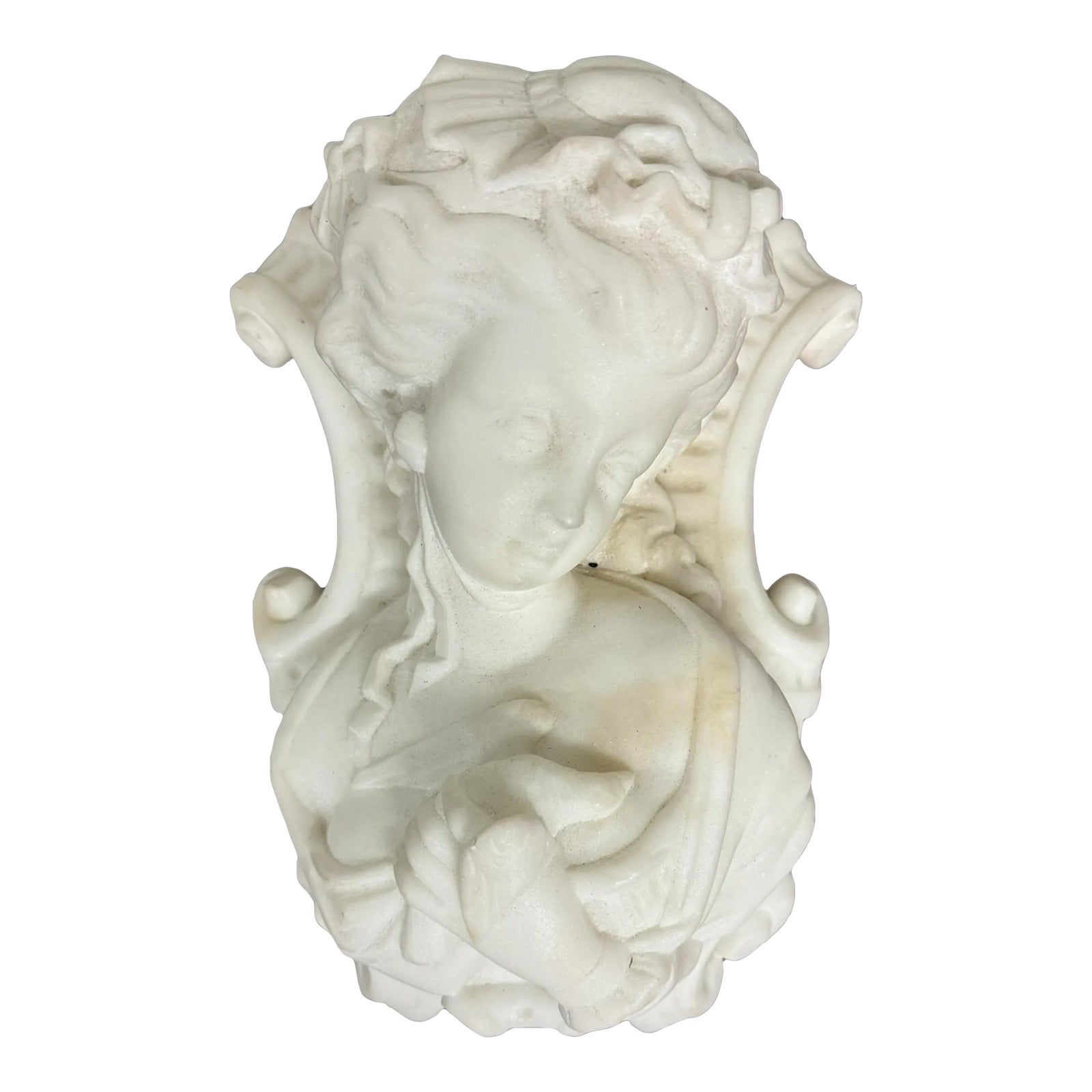 Late 19th Century Victorian Carved Marble Pediment Sculpture Maiden ...