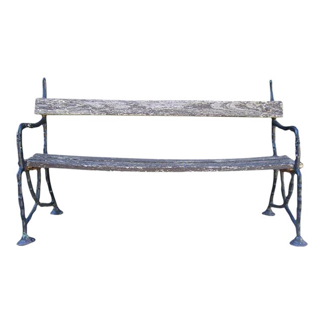 19th Century Vintage Iron and Wood Bench | Chairish