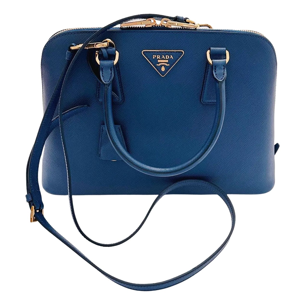 Prada Blue Saffiano Leather Top Handle Bag | Chairish