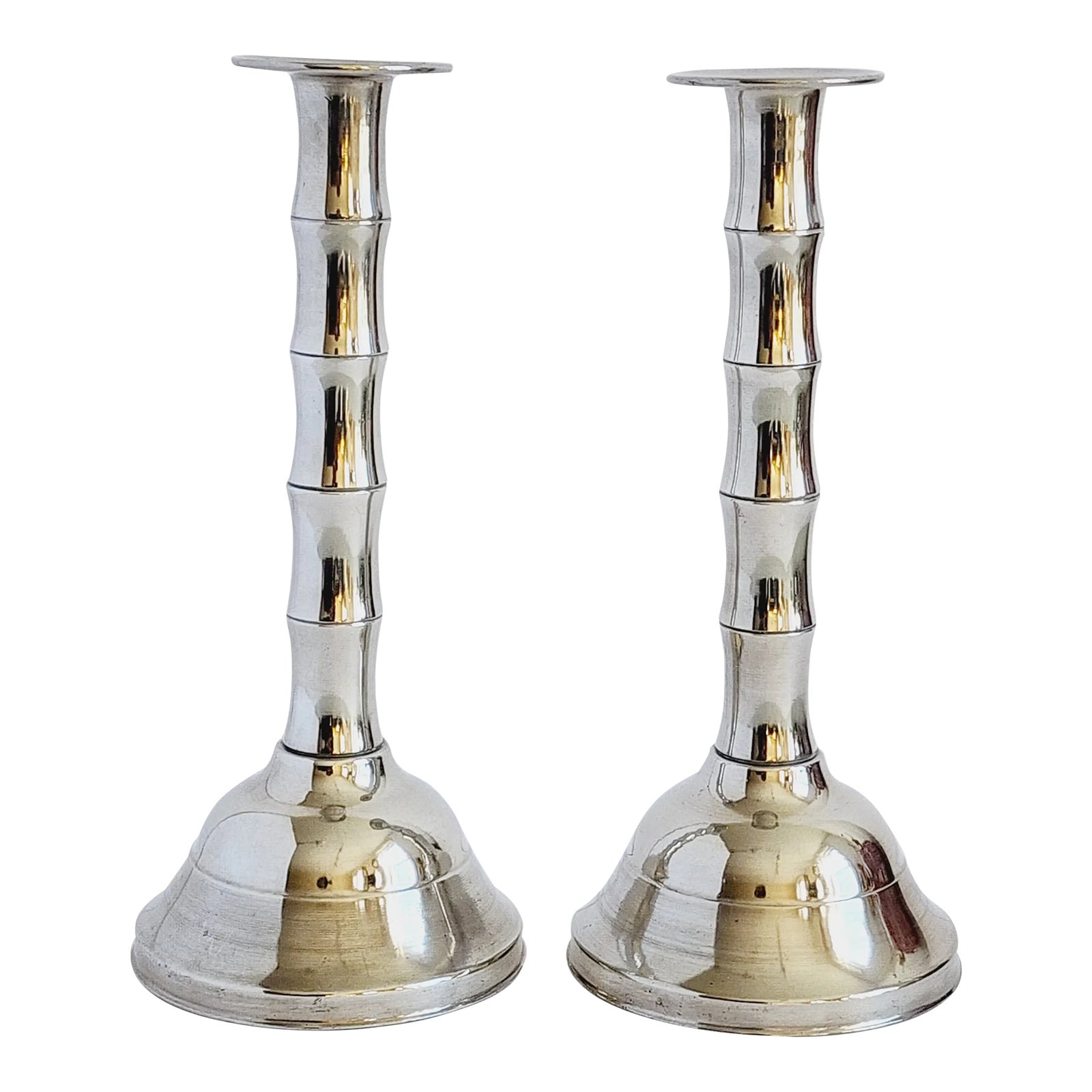 Newburryport Pewter Faux Bamboo Candlesticks by Towle- a Pair | Chairish
