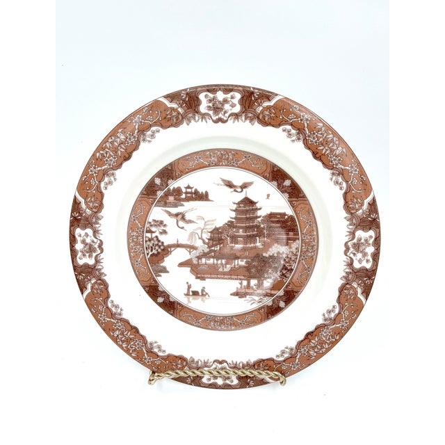 1980s Brown Willow Chinoiserie Plate by Gracie China | Chairish