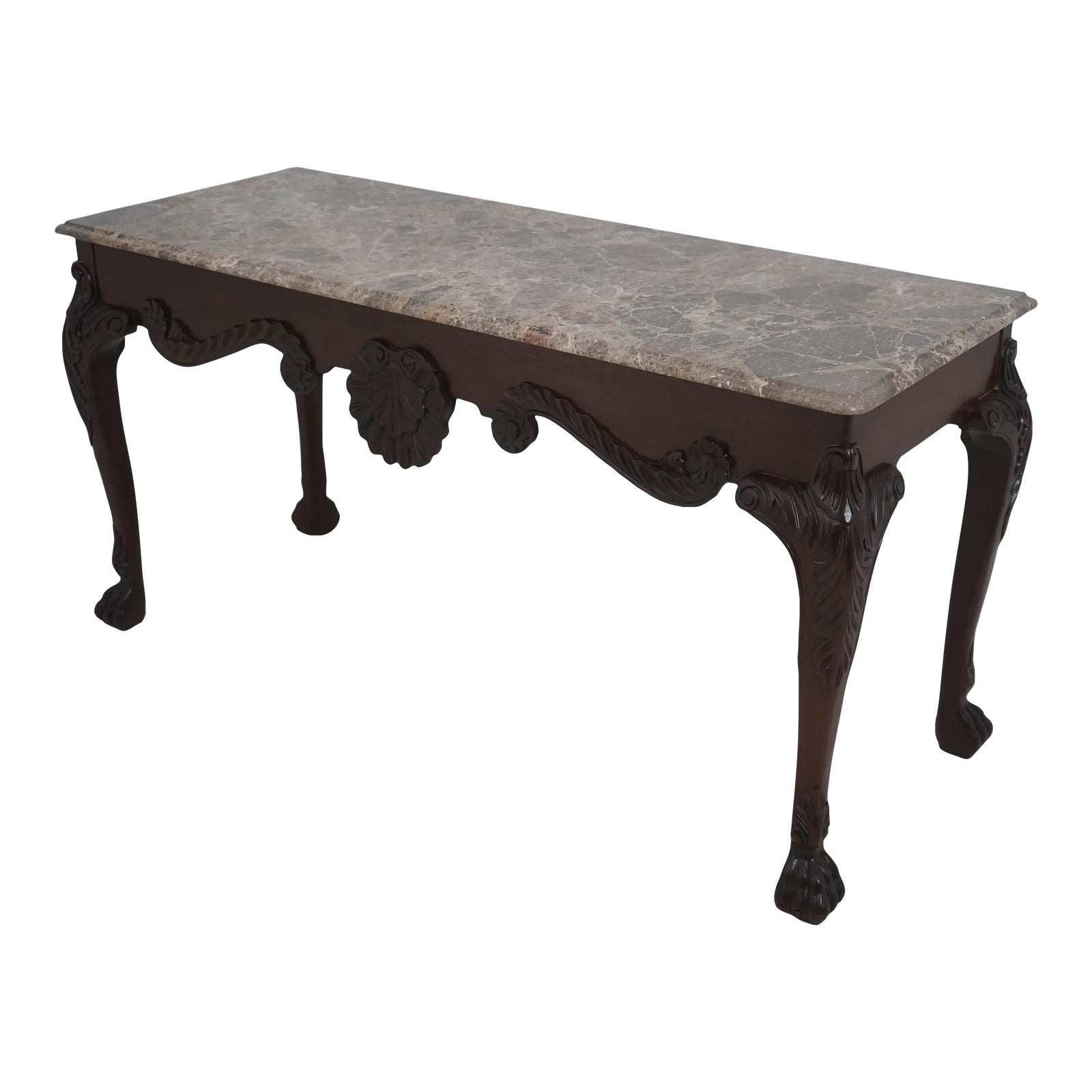 Baker Marble Top Paw Foot Mahogany Console Table | Chairish