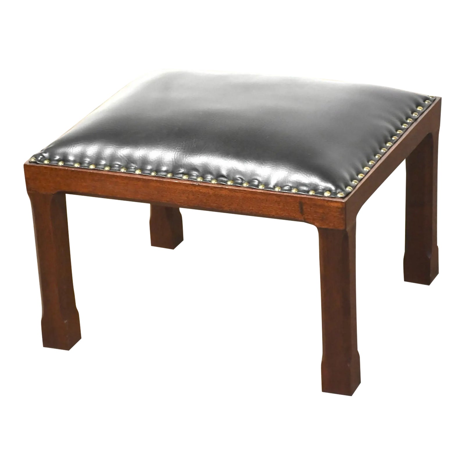 1960s Mahogany and Black Vinyl Ottoman | Chairish
