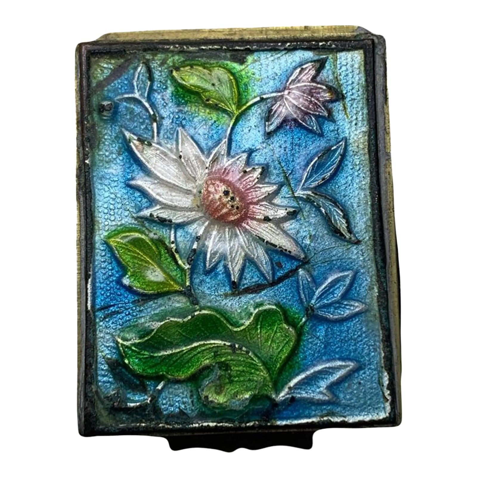 1920s Antique Chinese China Champleve Enamel Stamp Box Small Floral ...