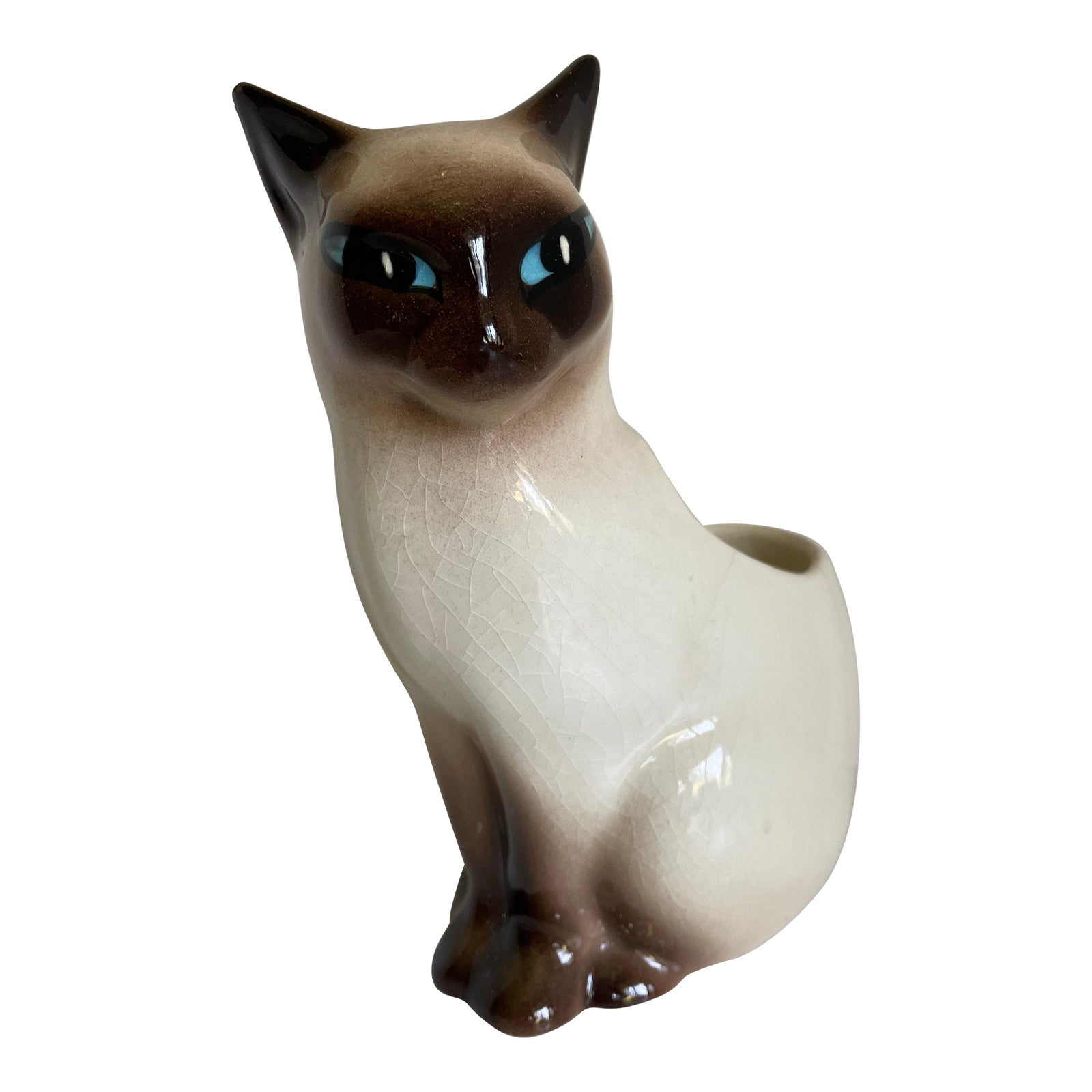 MCM Ceramic Porcelain Siamese Cat Catchall Planter Figurine | Chairish
