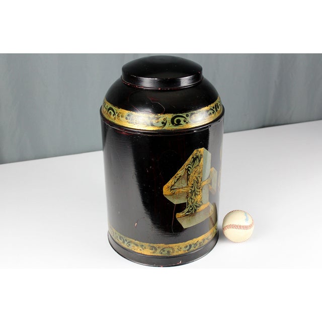 Late 20th Century Tole Painted '48' Black & Gold Tea Tin Canister Made ...