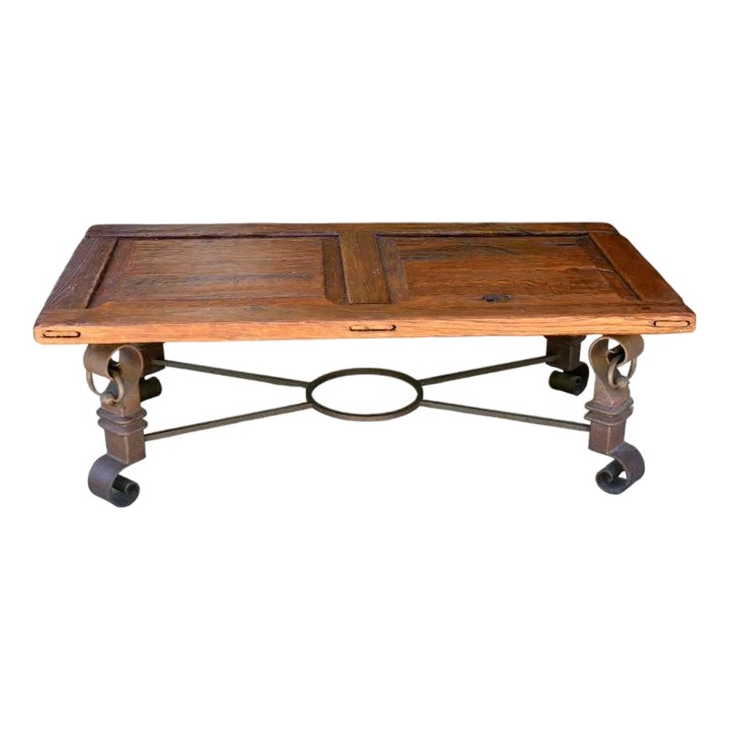 Mid 20th Century Spanish Colonial Coffee Table With Wrought Iron | Chairish