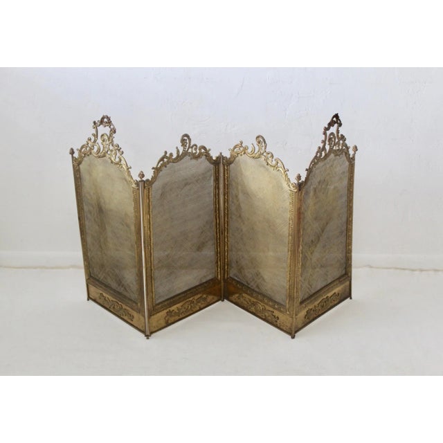 Antique French Style Brass Serpentine Four Panel Decorative Filigree ...