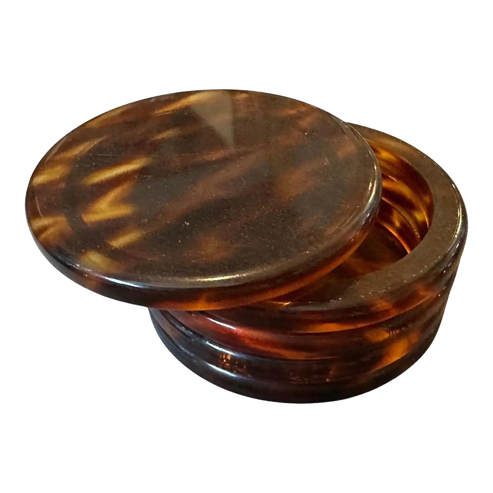 1970s Mid-Century Modern Fake Tortoise Shell Lucite Round Jewelry Box ...