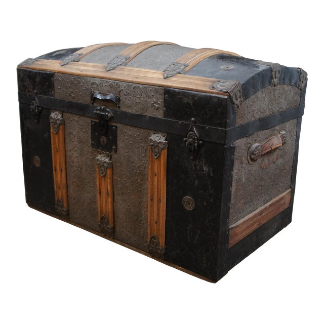 Late 19th Century Antique Embossed Metal Oak Banded Dome Top Steamer ...