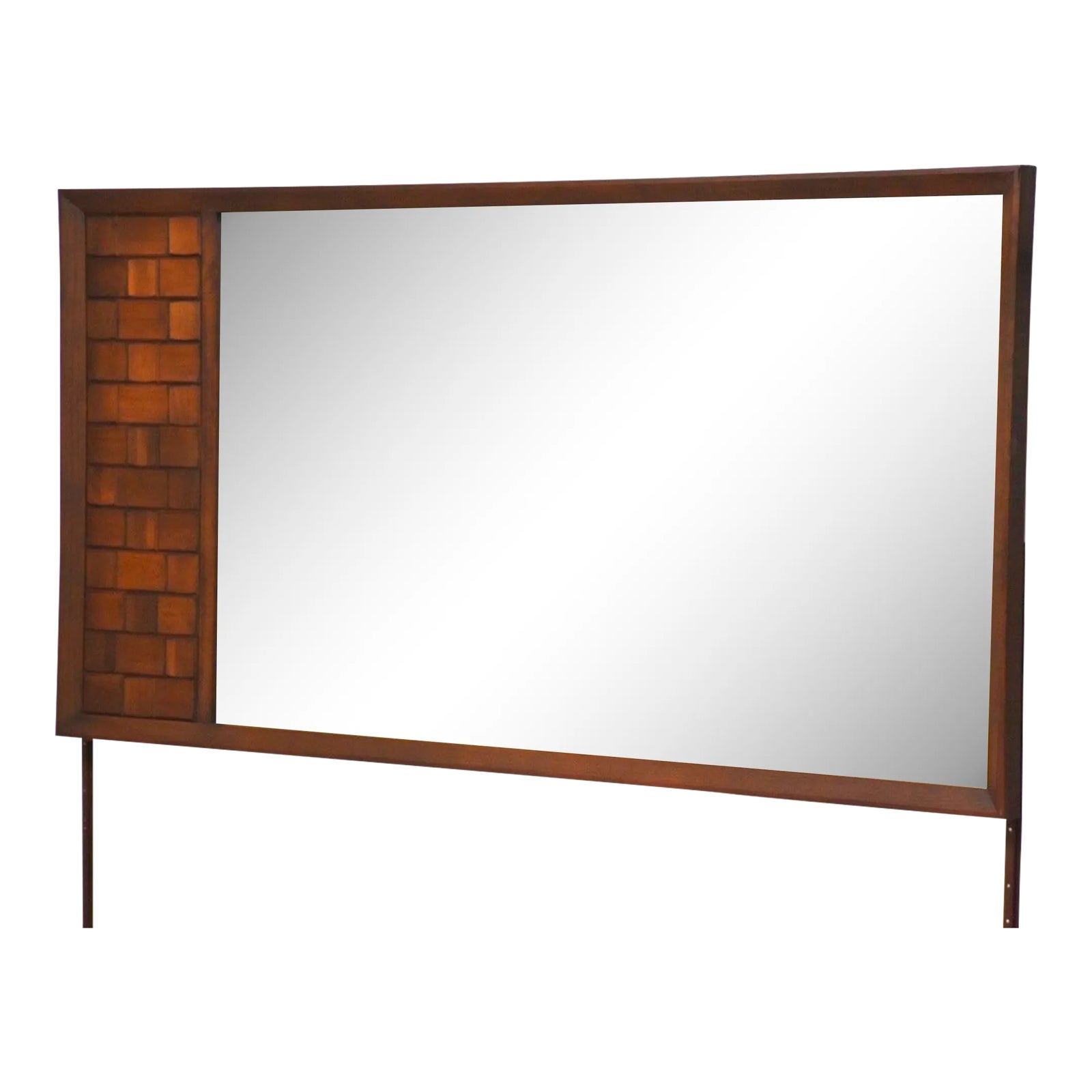 Walnut Brutalist MCM Mirror | Chairish