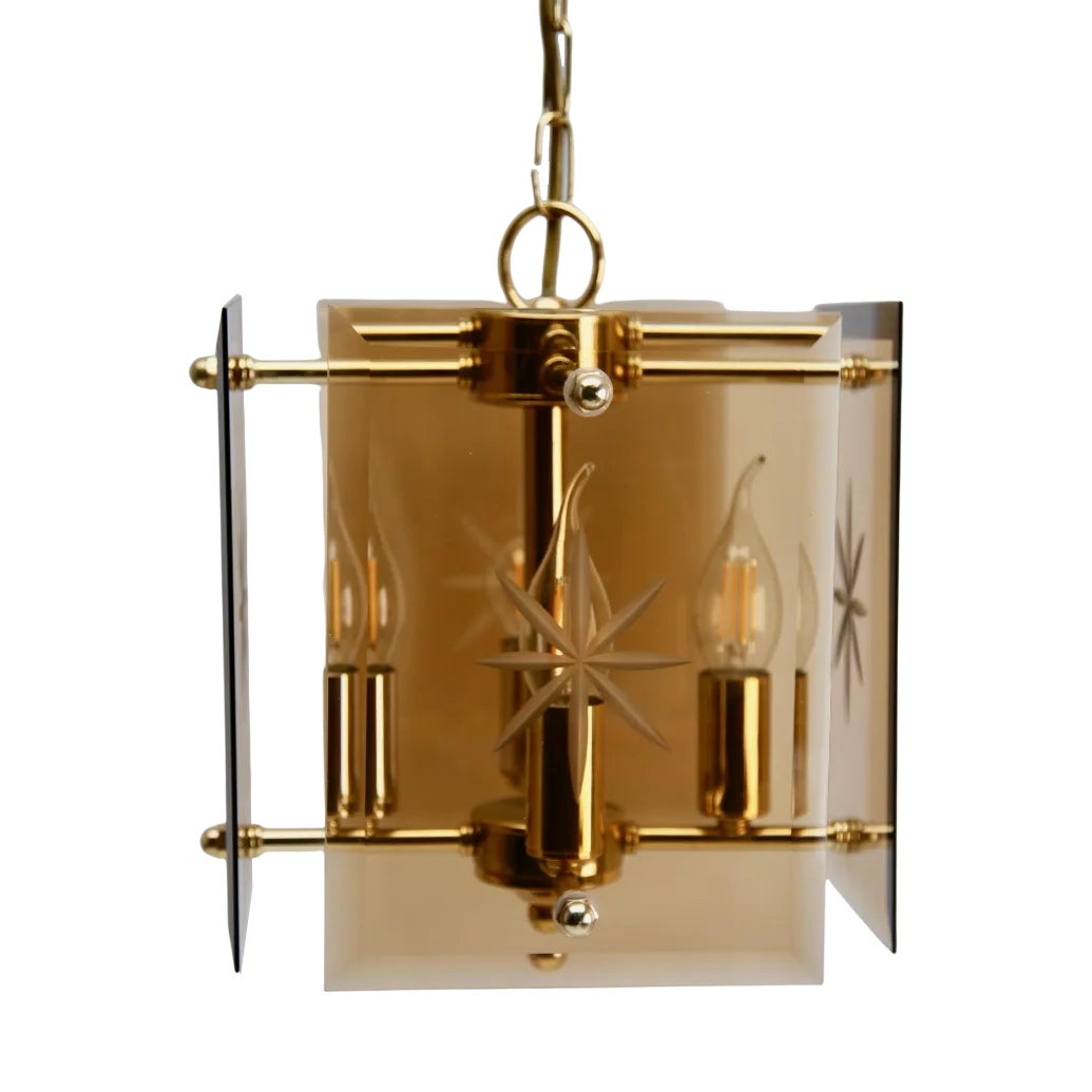 Cuboid Ceiling Center-Light with 4 Lamps Behind Bronzed Glass Panels ...