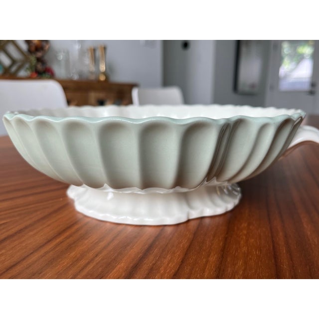 1960s Vintage Spode Fortuna Footed Dish in Minty Sage and Ivory | Chairish