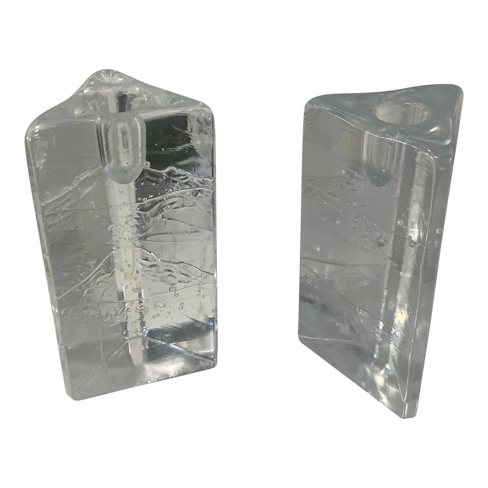 Pair of 1970s Ittala Arkipelago Triangle Glass Candleholders | Chairish